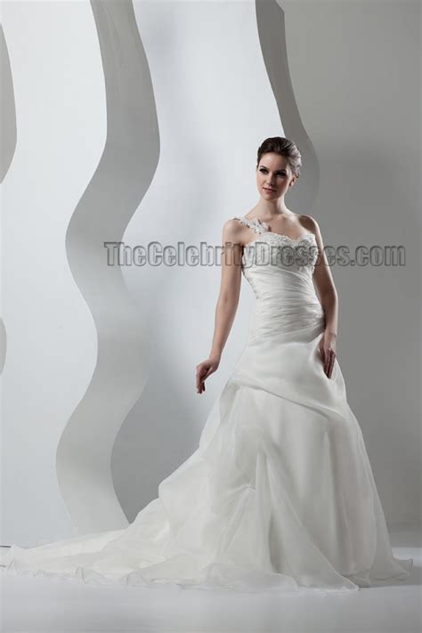 A Line One Shoulder Sweepbrush Train Wedding Dresses Thecelebritydresses