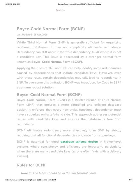 Boyce Codd Normal Form Bcnf Geeksforgeeks Pdf Computing Databases