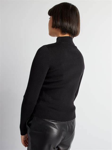 Camisola Em Malha Nervurada E Gola Alta Preto Kiabi 15 00
