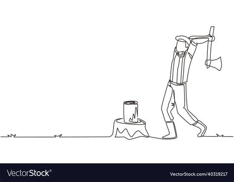 Continuous One Line Drawing Woodcutter Royalty Free Vector