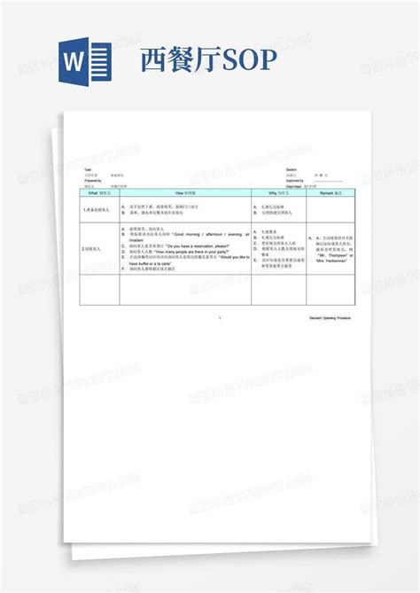 西餐厅sopword模板下载编号lpmkexnp熊猫办公