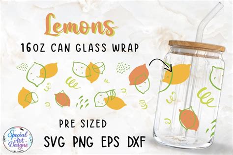 Lemons 16oz Libbey Glass Can Wrap Cut File 2249158