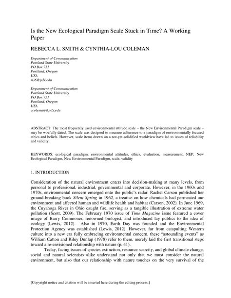 Pdf Is The New Ecological Paradigm Scale Stuck In Time A Working Paper