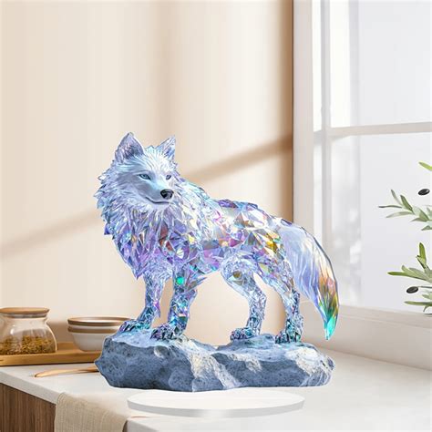 Cpengpj Colorful Crystal Glass 2d Wolf Figurine Handmade Wolf Statue