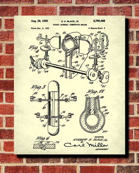 Rotary Engine Blueprint Automotive Patent Print Garage Poster