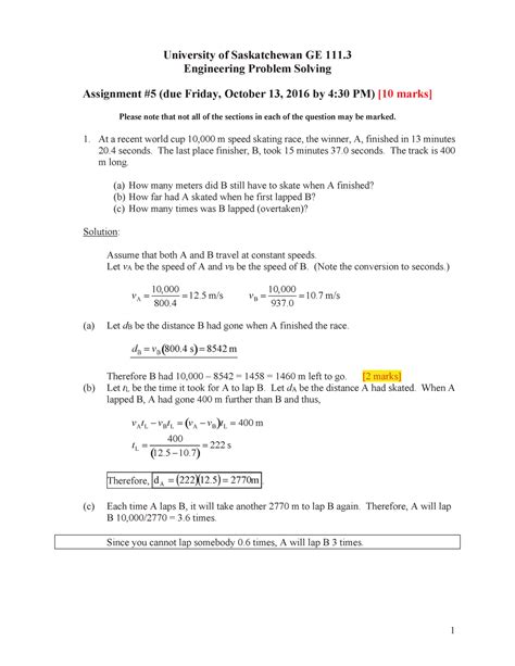 05 Assign Solution 2017 SVersion University Of Saskatchewan GE 111