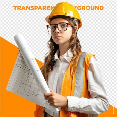 Premium PSD Woman Engineer Holding Blueprints With Transparent Background