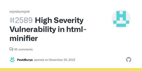 High Severity Vulnerability In Html Minifier · Issue 2589 · Mjmlio