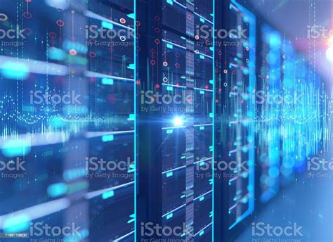 Corridor Of Server Room 3d Illustration With Node Base Programming Data