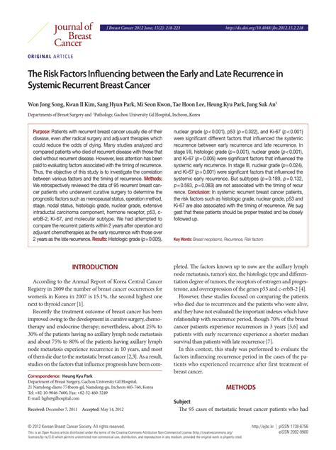 Pdf The Risk Factors Influencing Between The Early And Late Recurrence In Systemic Recurrent