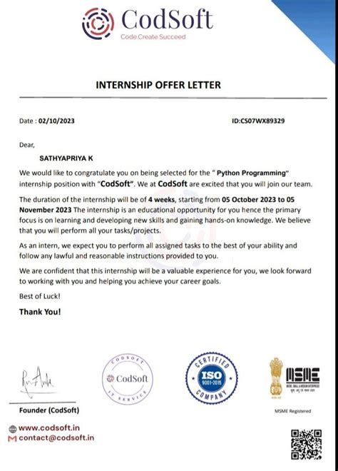 Sathyapriya K On Linkedin Codsoft