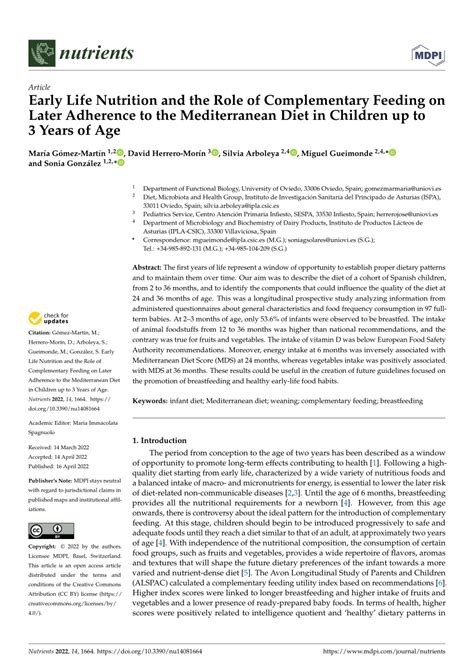 Pdf Early Life Nutrition And The Role Of Complementary Feeding On Later Adherence To The