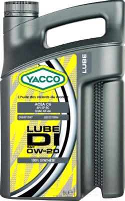 Yacco Lube DI 0W20 (5л) Моторное масло купить в Минске, Гомеле ...