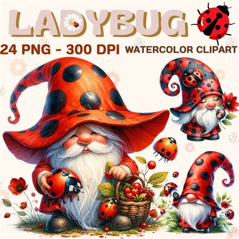 Watercolor Ladybug Gnome Png Cute Love Bug Gnomes Clipart Spring