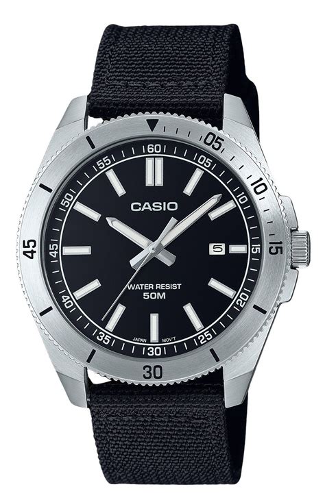 Casio Standard Analog Cloth Strap Black Dial Quartz Mtp B155c 1e นาฬิกาข้อมือผู้ชาย Th