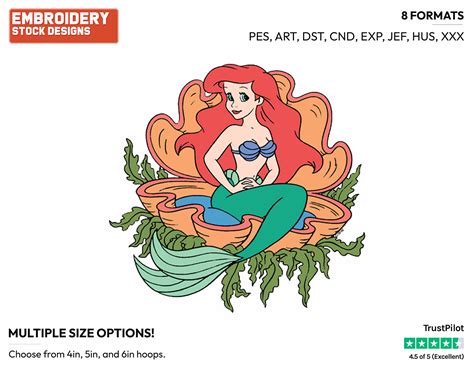 Ariel Sitting In Shell Disneys The Little Mermaid Embroidery