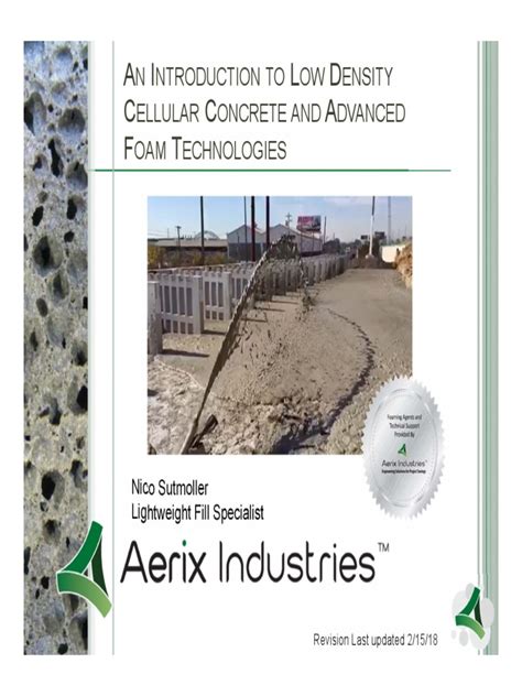 An Introduction To Low Density Cellular Concrete And Advanced Foam