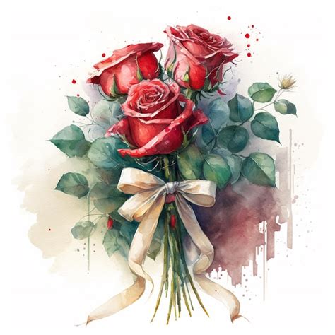 Aquarela buquê de rosas vermelhas Foto Premium