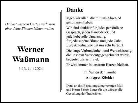 Traueranzeigen Von Werner Waßmann Trauer38 De