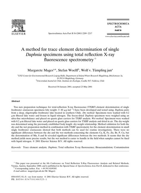 Pdf A Method For Trace Element Determination Of Single Daphnia