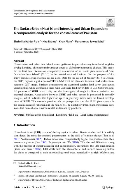 Pdf The Surface Urban Heat Island Intensity And Urban Expansion A Comparative Analysis For