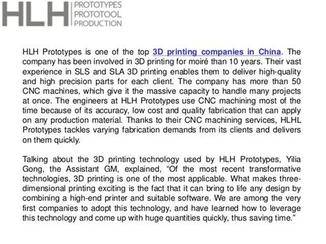 Hlh Prototypes Offers 3 D Printing And Rapid Prototype Molding