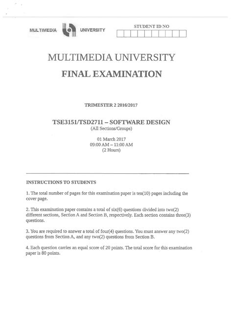 Exam March Questions Student Id Multimedia Wow University I I