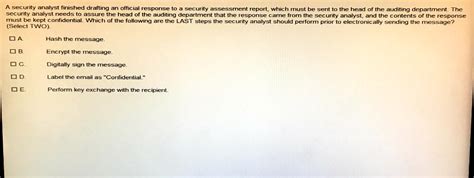 Solved A Security Analyst Finished Drafting An Official Chegg Com