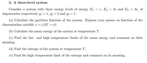 Solved 2 A Three Level System Consider A System With