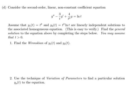 Solved D Consider The Second Order Linear Non Constant