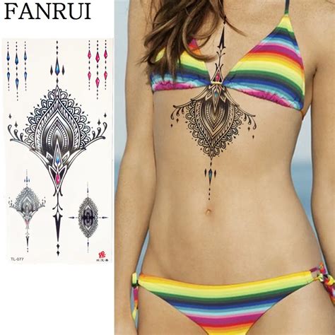 Sexy Bracelet Under Breast Pendants Temporary Tattoo Stickers Women Body Chest Art Fake Tatoos