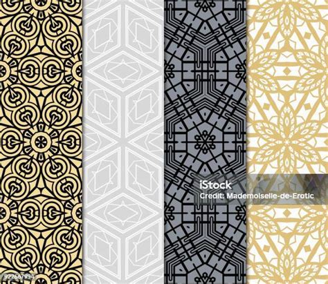 복잡 한 기하학적 장식의 집합입니다 반복적인 간단한 형태에 따라 정교한 기하학적 패턴입니다 벡터 일러스트 레이 션 0명에 대한 스톡 벡터 아트 및 기타 이미지 Istock