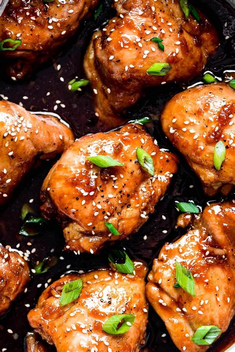 Glazed Teriyaki Chicken Thighs Garnish And Glaze
