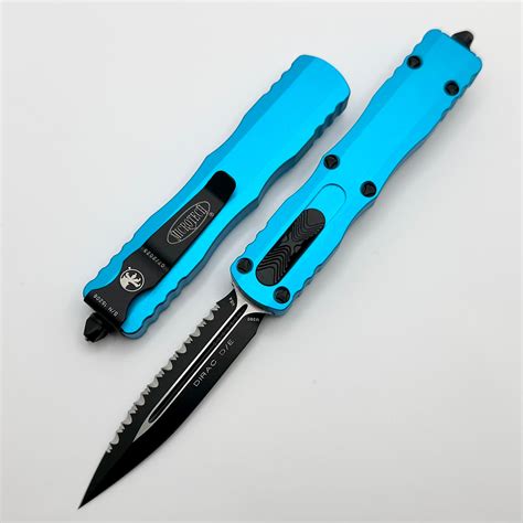 Microtech Dirac Double Edge Black Full Serrated And Turquoise 225 3tq