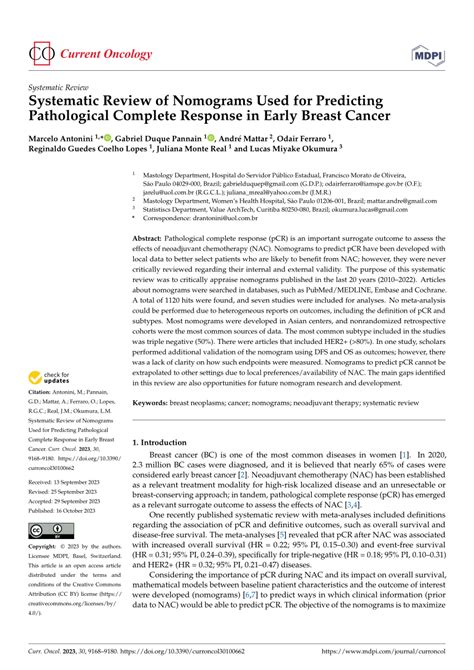 Pdf Systematic Review Of Nomograms Used For Predicting Pathological Complete Response In Early