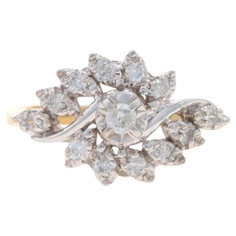 Yellow Gold Diamond Cluster Cocktail Ring 14k Round Brilliant 100ctw