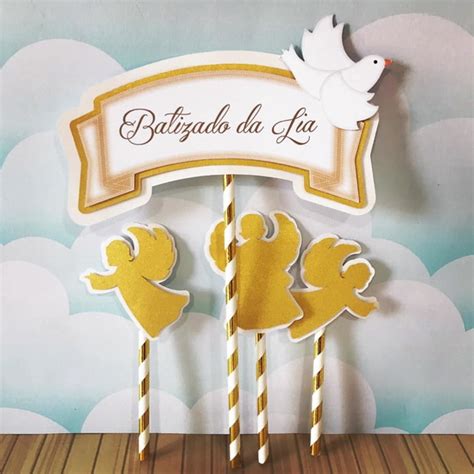 Topo De Bolo Batizado Dourado Elo Produtos Especiais