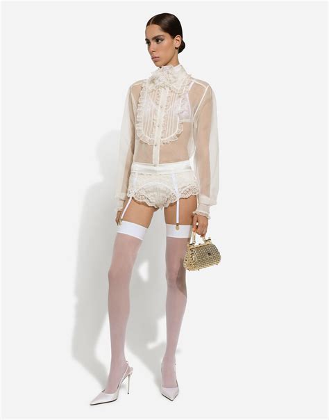 Organza Shirt With Shirt Front And Ruffles In White For Women Dolce