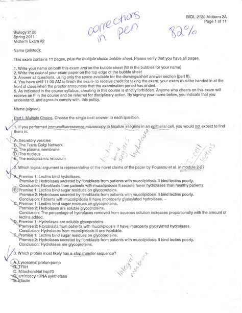 Midterm Exam 2 Solutions Introduction To Cell Biology Biol 2120