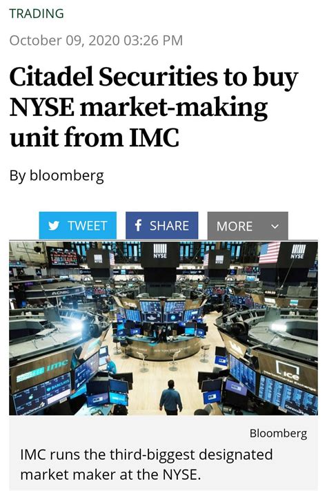 Citadel Securities To Buy Nyse Market Making Unit From Imc More