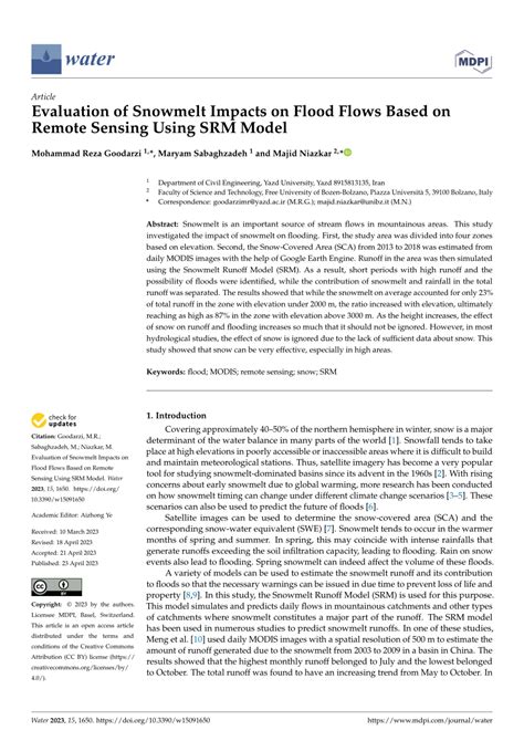 Pdf Evaluation Of Snowmelt Impacts On Flood Flows Based On Remote