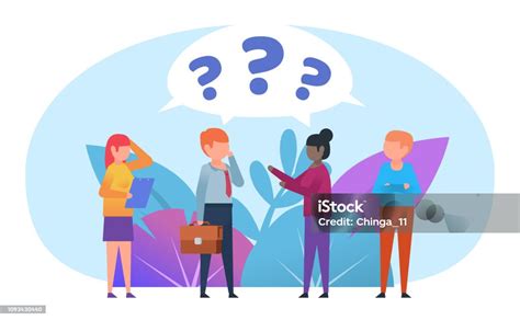 사람들이 생각 하 고 혼동입니다 사람들이 의사 소통 대화 이야기 머리 위에 물음표 소셜 미디어 웹 페이지 배너 프레 젠 테이 션에 대 한 포스터 단체에 대한 스톡 벡터 아트