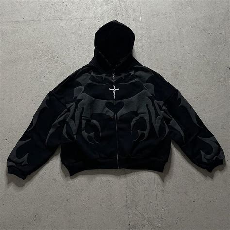 Aonga Y2k Dark Mens And Womens Gothic Printed Zipper Hoodie New