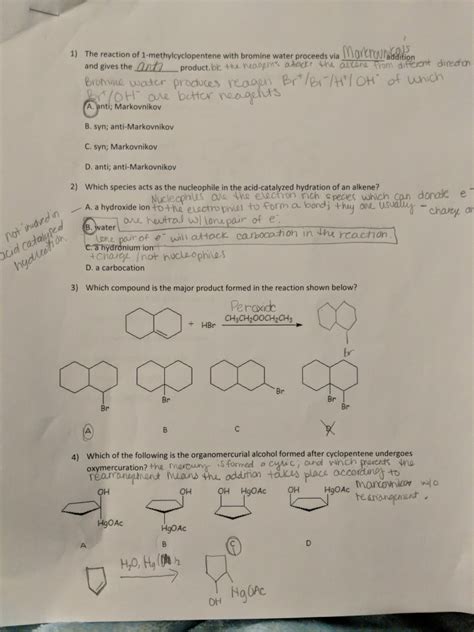 Solved 1 The Reaction Of 1 Methylcyclopentene With Bromine Chegg