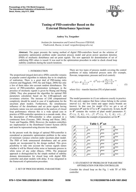 Pdf Tuning Of Pid Controller Based On The External Disturbance Spectrum