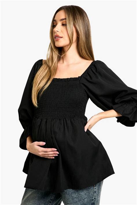 Maternity Woven Shirred Long Sleeve Smock Top Boohoo Uk