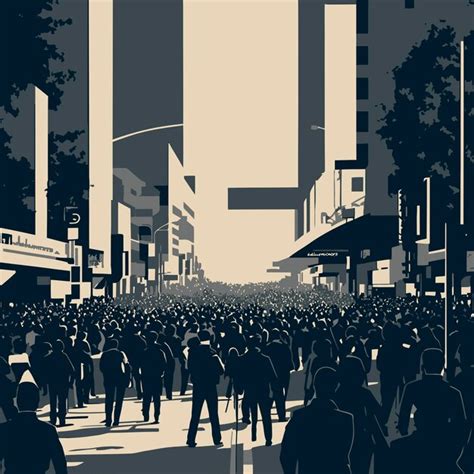 Premium Vector Strike Huge Crowd People Walking Illustration City