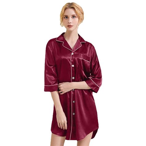 Zoeecloth Satin Nightgowns For Women Silk Sleepwear Sleepshirt Button Down Pj Sleepshirt 34