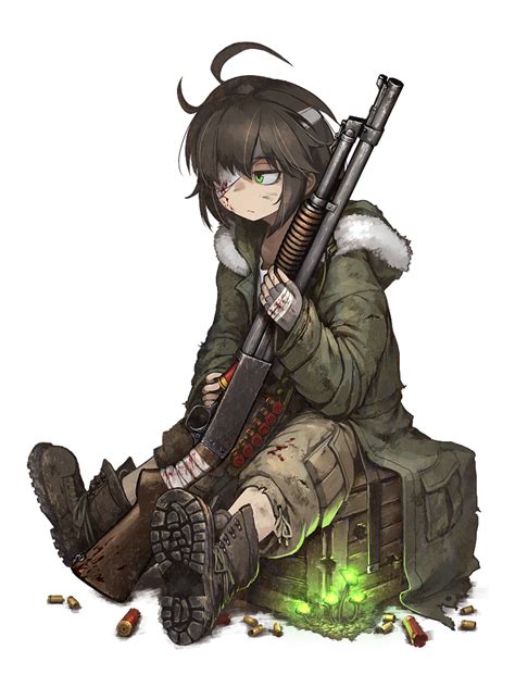 Safebooru 1girl Ahoge Bandage Over One Eye Black Footwear Blood Blood