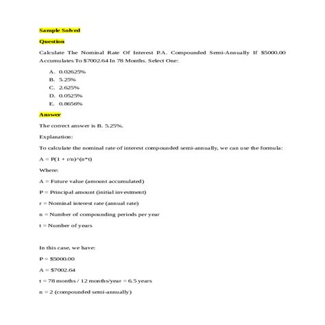 Explanation Calculate The Nominal Rate Interest Compounded Semi Annually
